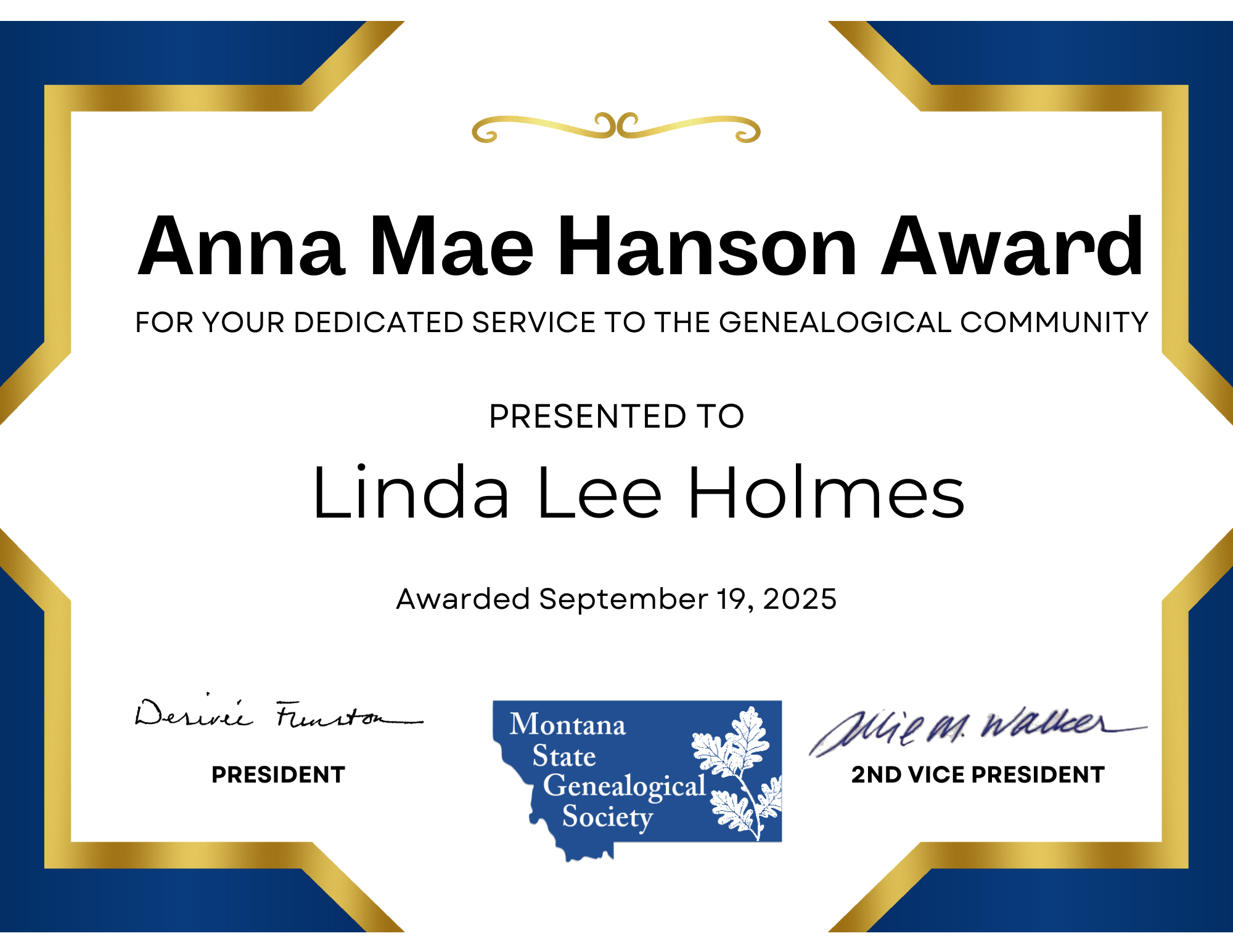 Anna Mae Hanson Award 2025 -LH - Montana State Genealogical Society